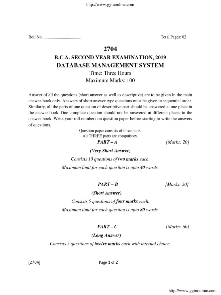 Bca 2 Year Database Management System 2704 2019 | PDF | Databases | Computer Programming