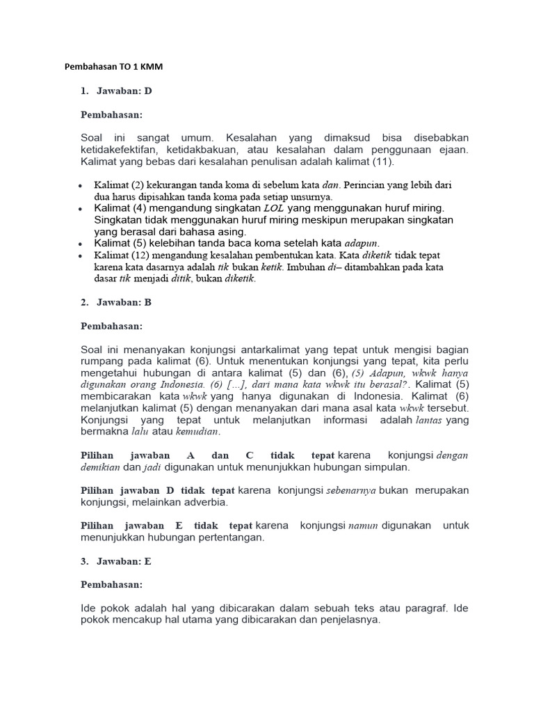 Pembahasan TO 1 KMM | PDF