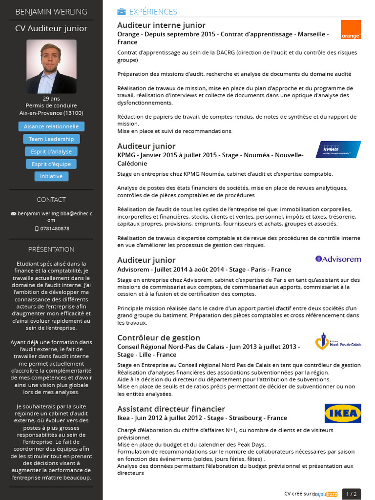 CV Benjamin Werling | PDF | Audit | Comptabilité