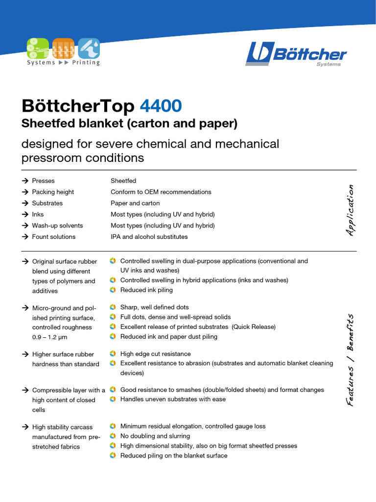 BöttcherTop 4400 Sheetfed Blanket | PDF | Hardness | Materials