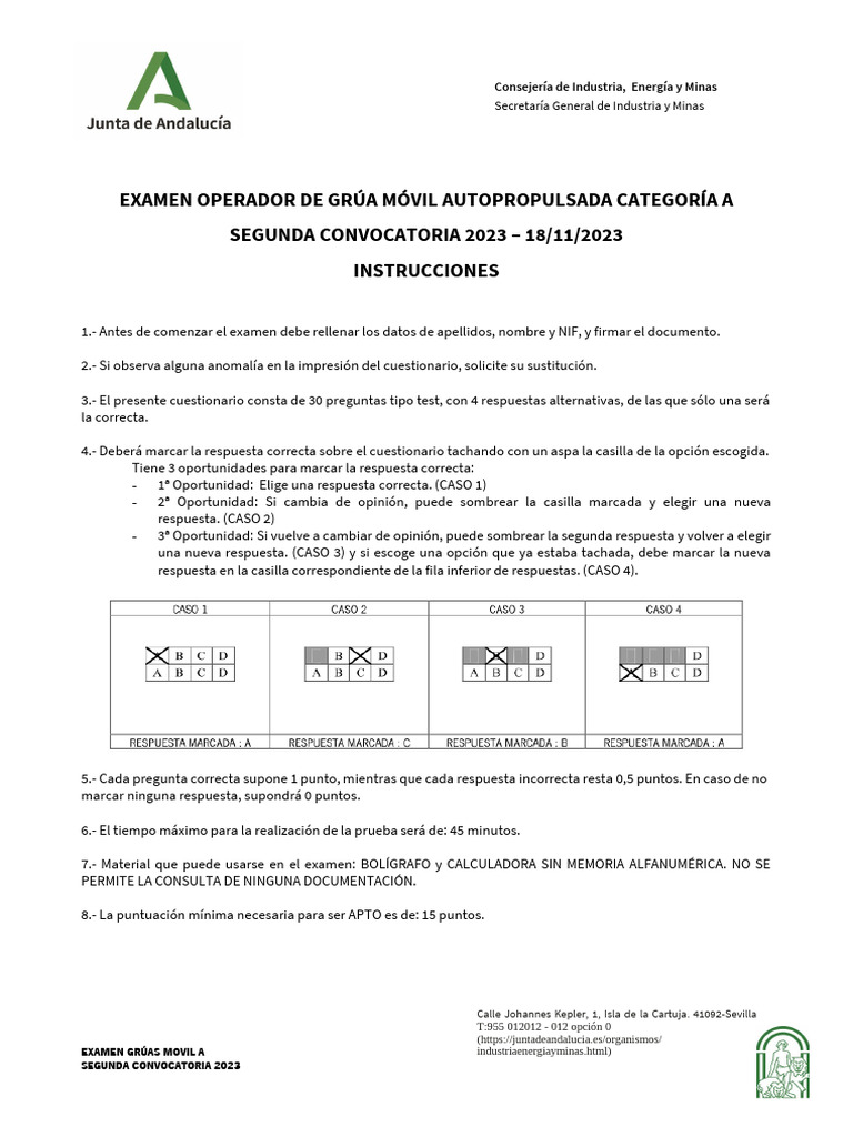 Examen Grúa Móvil Autopropulsada A 2023 | PDF | Grúa (máquina)