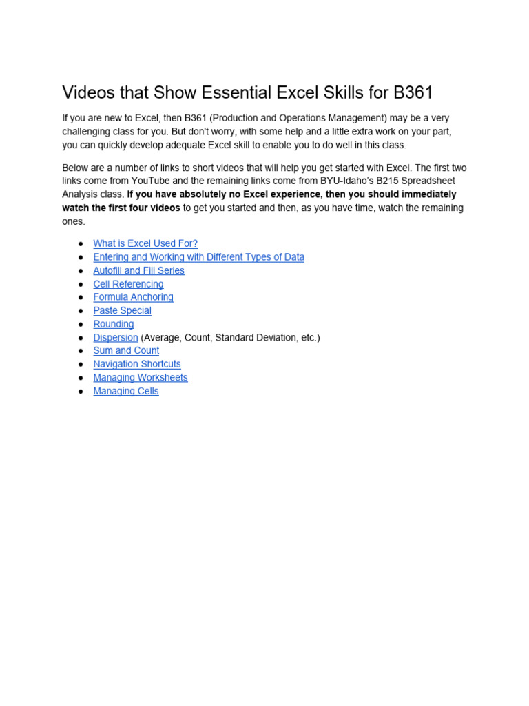 Essential Excel Skills For B 361 | PDF | Career & Growth | Business