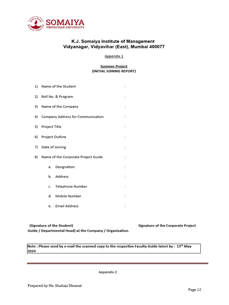 Appendix 1,2,3 - Summer Internship For MBA-MBA HCM-MBA SM - 2023-25 and MBA-Exec 2023-24 | PDF ...
