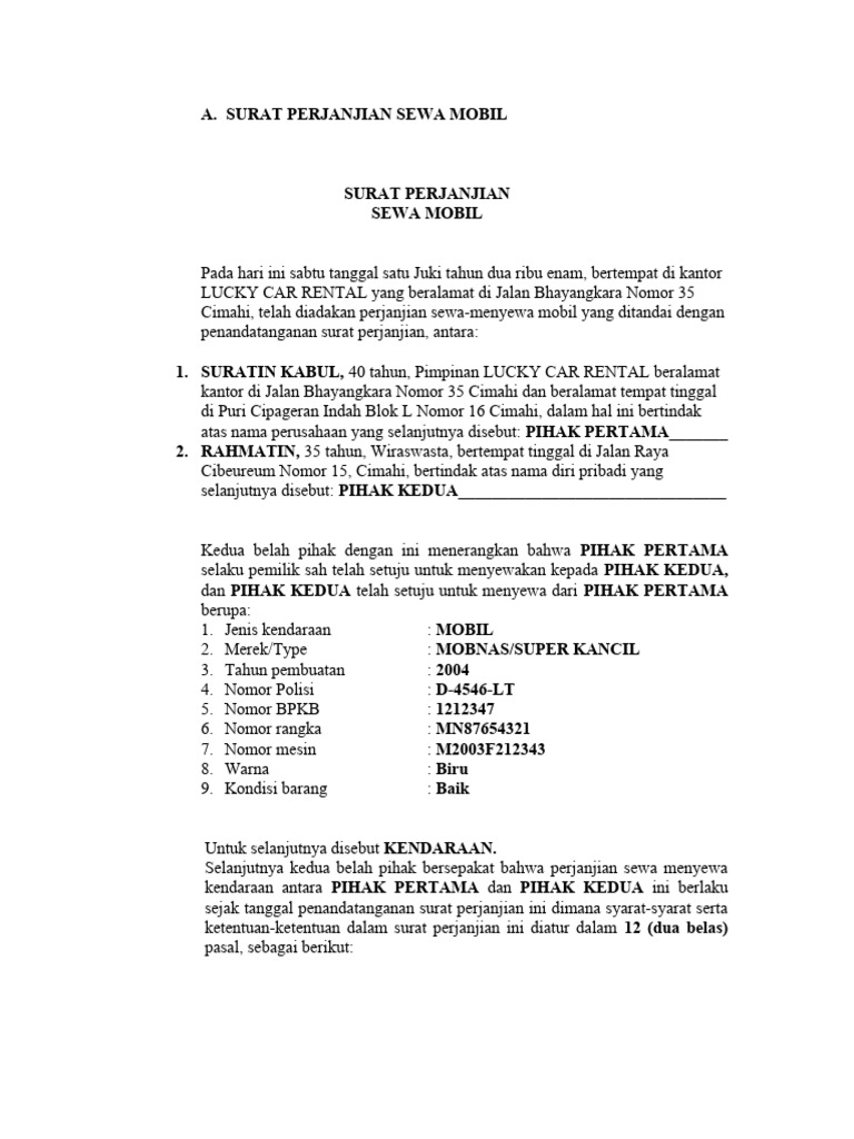 Ii.5 Surat Perjanjian Sewa Mobil | PDF