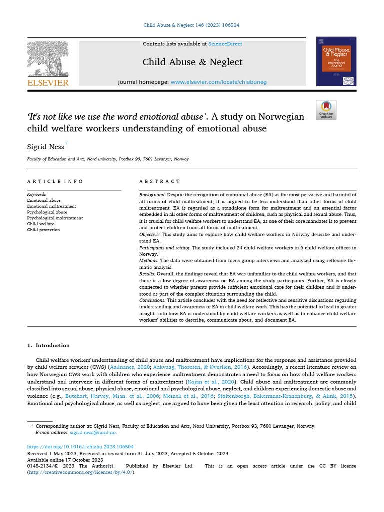 ‘It's not like we use the word emotional abuse’. A study on Norwegian child welfare workers ...