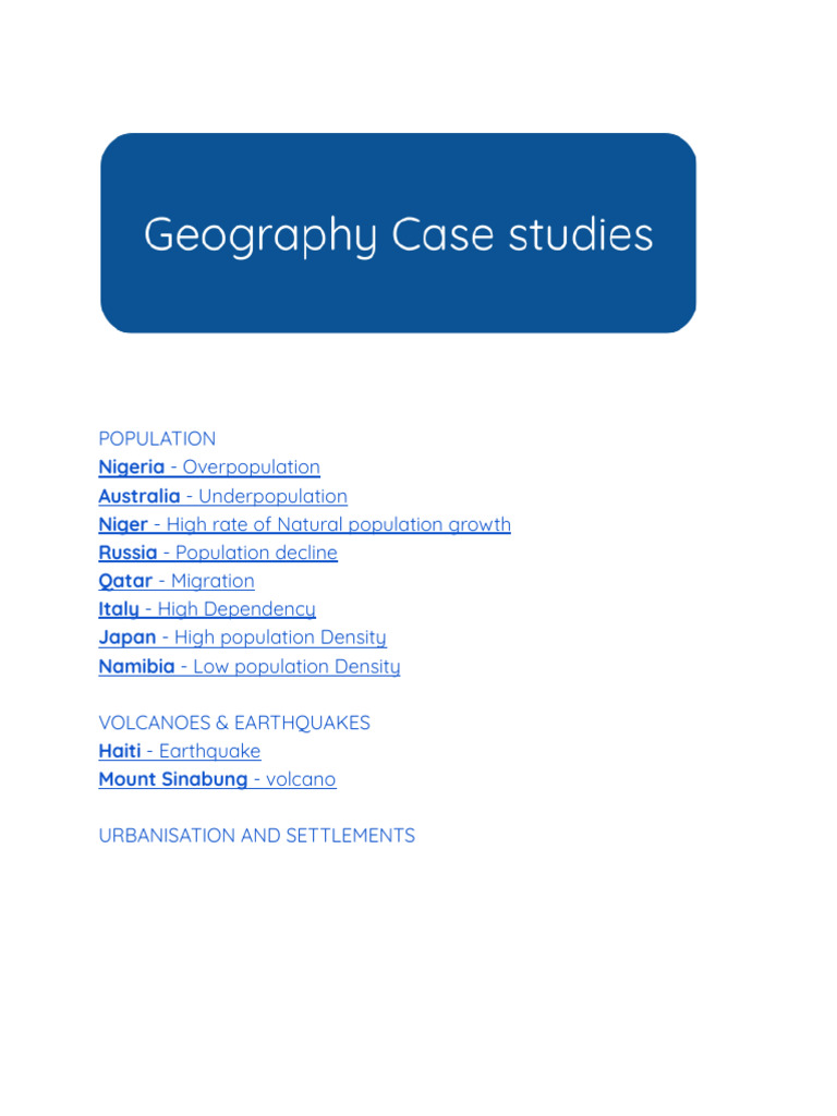 Geography Case Studies | PDF | Cost Of Living | Plate Tectonics