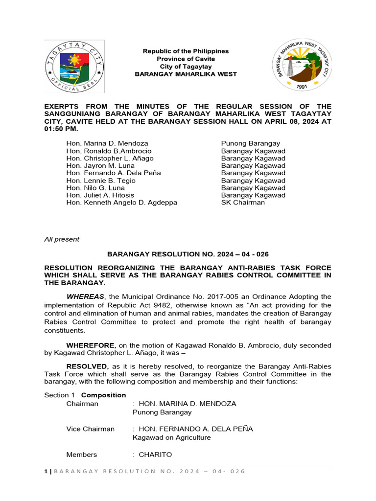 Exerpts From The Minutes of The Regular Session of The Sangguniang ...