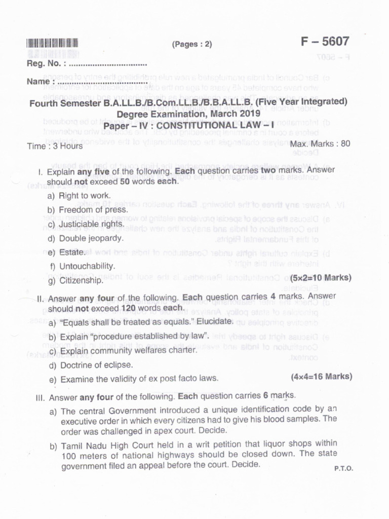 Consti BA BBA BCom Mar 2019 IV Sem4 | PDF