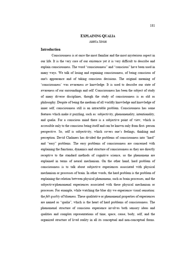 Explaining Qualia | PDF | Qualia | Consciousness