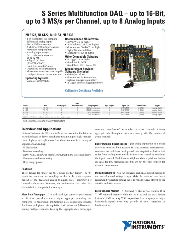 S Series Multifunction DAQ - Up To 16-Bit, Up To 3 MS/s Per Channel, Up ...