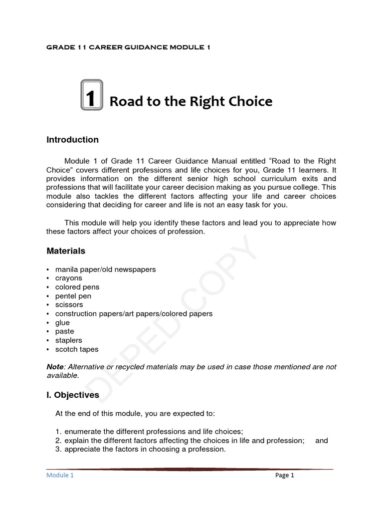 G11 Career Guidance Module | PDF | Vocational Education | Personality Type
