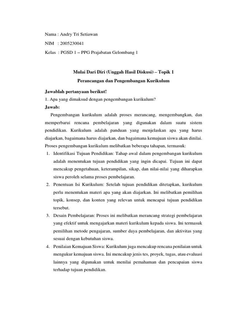 Mulai Dari Diri - Perancangan Dan Pengembangan Kurikulum - Andry Tri Setiawan - 2005230041 | PDF ...