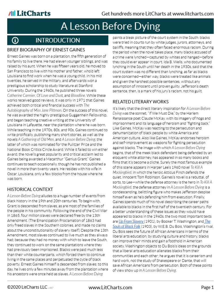 A Lesson Before Dying LitChart | PDF