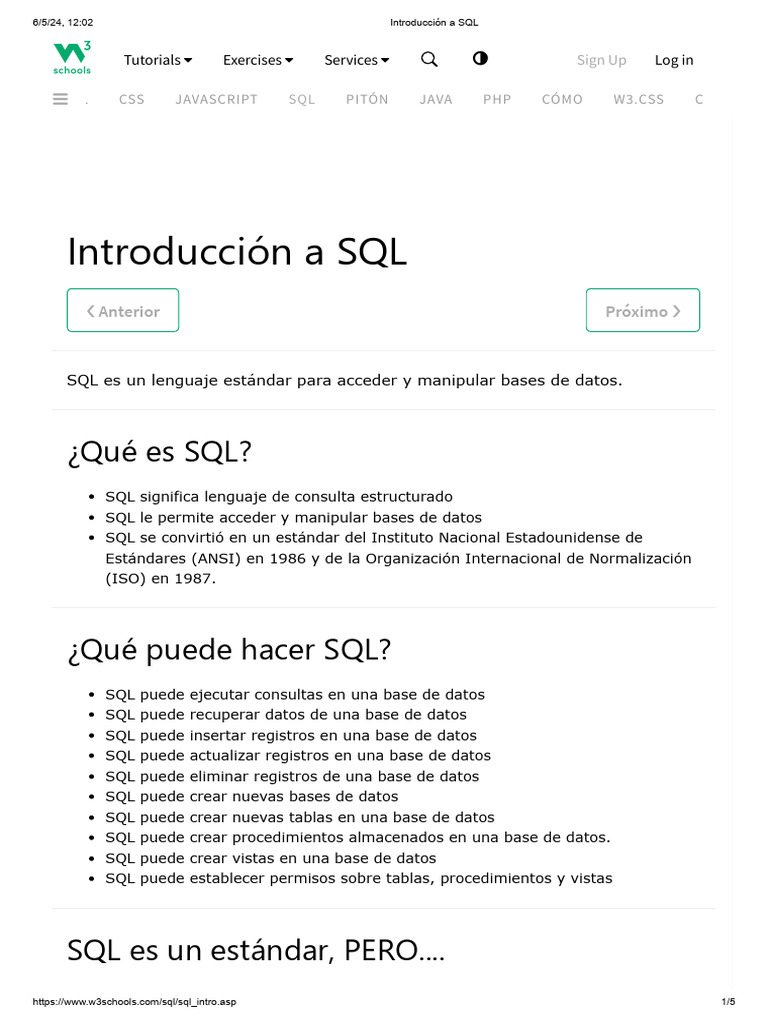 Introducción A SQL | PDF | SQL | Bases de datos