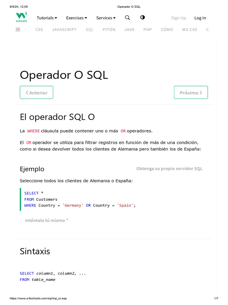 El Operador SQL O | PDF | SQL | Gestión de tecnología de la información