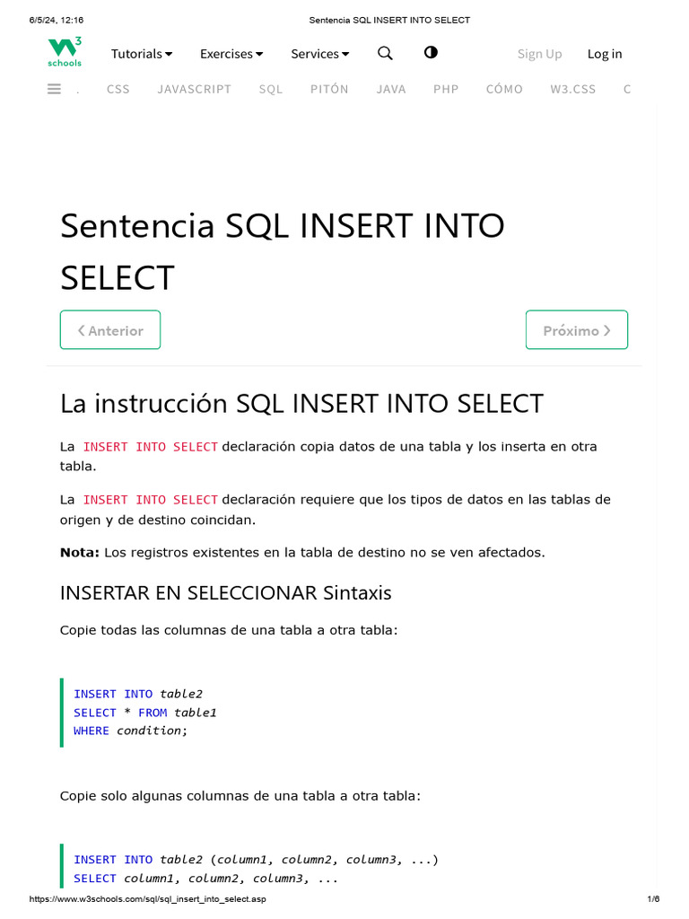 Guía SQL: INSERT INTO SELECT | PDF | SQL | Diseño de software