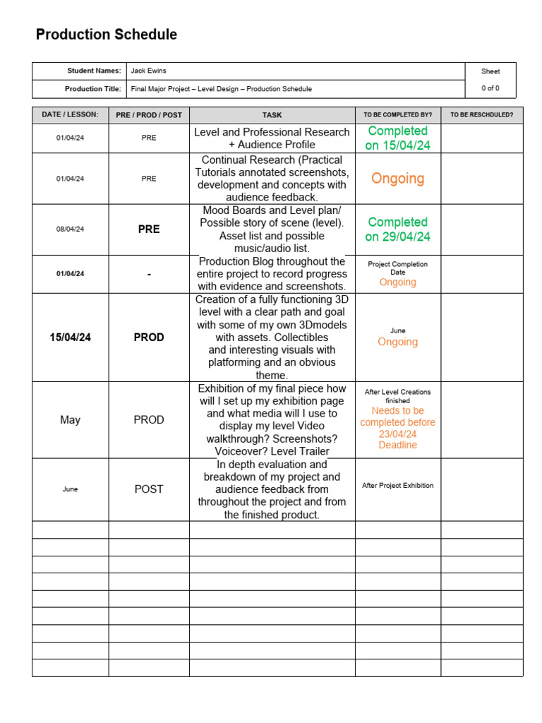 Level 3 - Production Schedule Update 2 | PDF