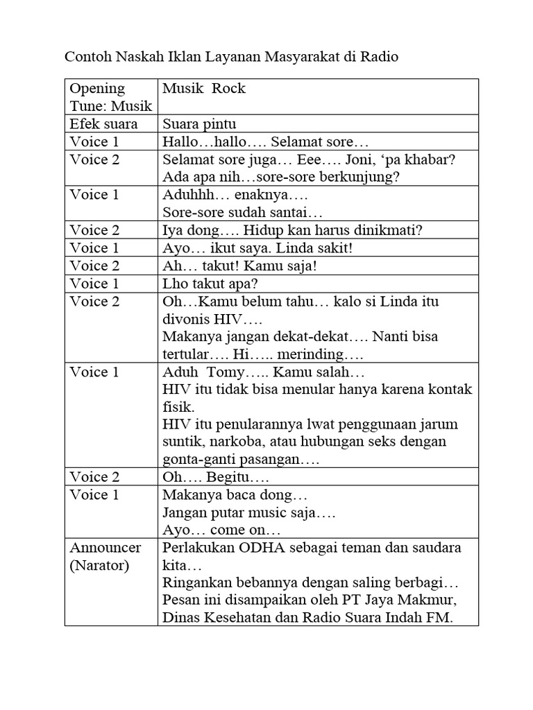 Contoh Naskah Iklan Layanan Masyarakat Di Radio | PDF