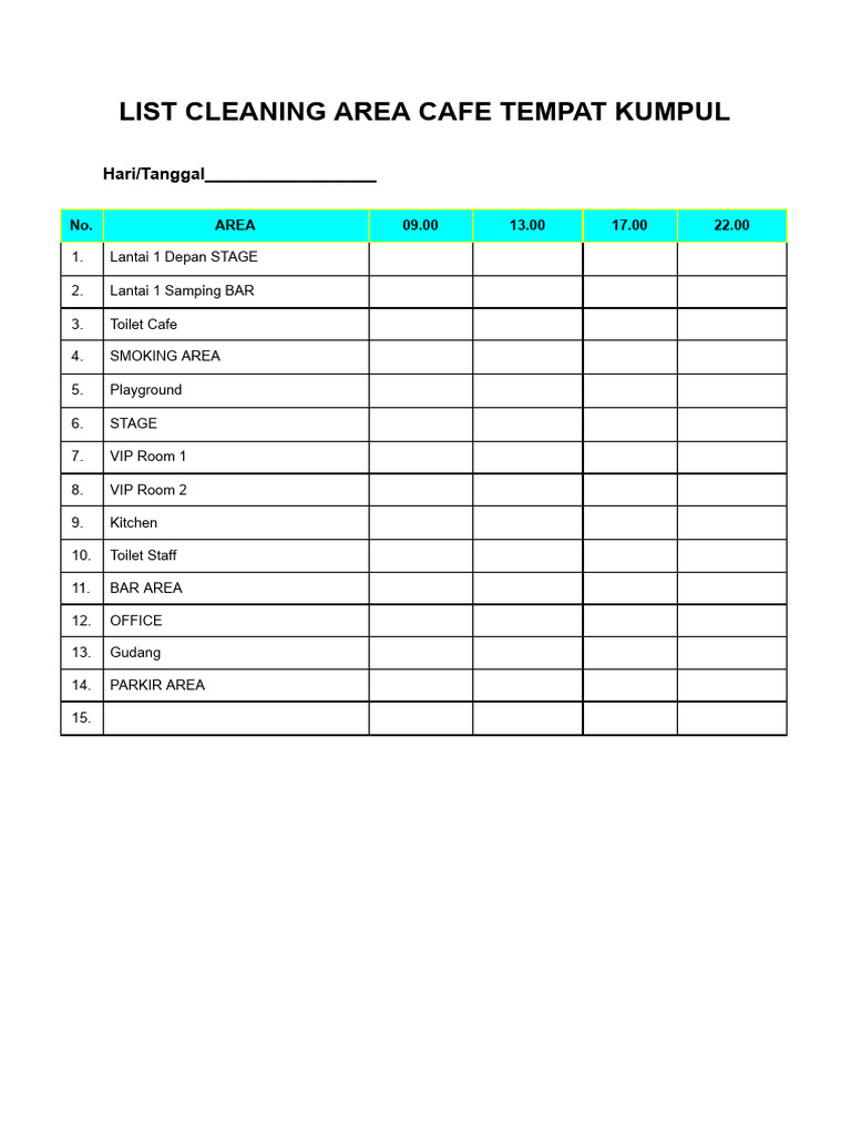 Cafe Cleaning Schedule Checklist | PDF