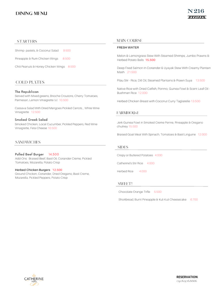 Dining and Drinks Menu Overview | PDF | Pickling | Drink