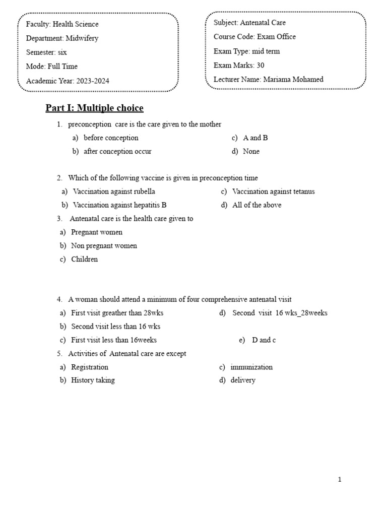 Antenatal Care and Preconception Health | PDF | Pregnancy | Prenatal ...