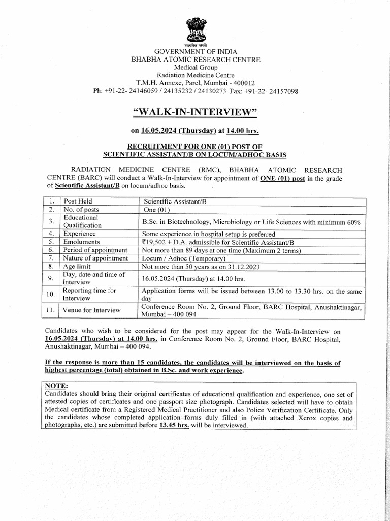 Barc Scientific Assistant B | PDF