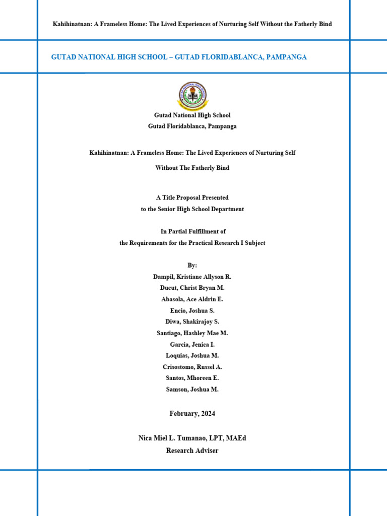 Research Format Chapter 1 Pdf Self Esteem Adolescence 