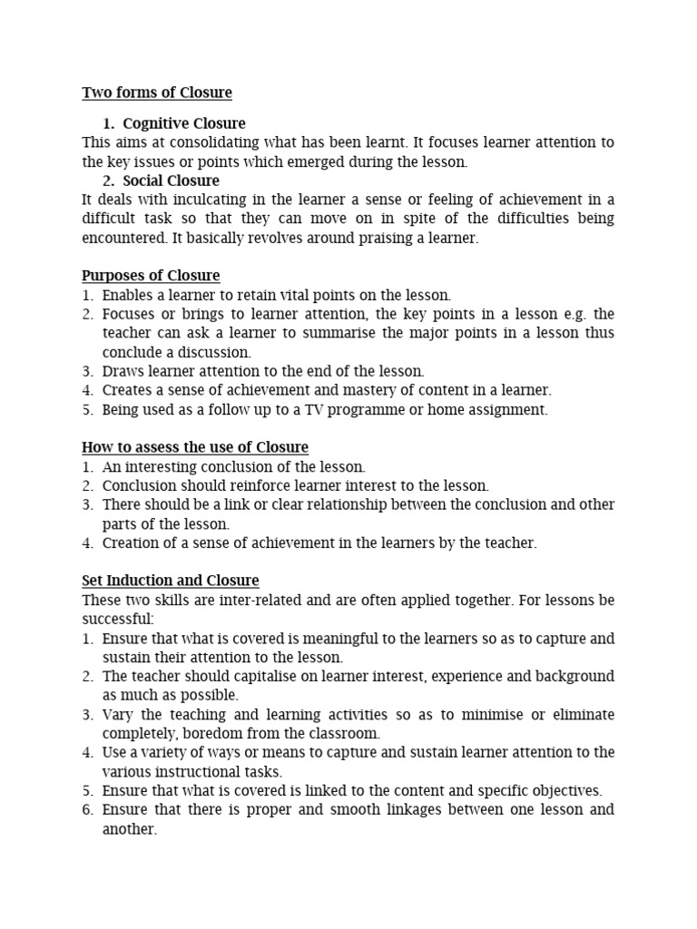 Two Forms of Closure in Practicum | PDF | Career & Growth