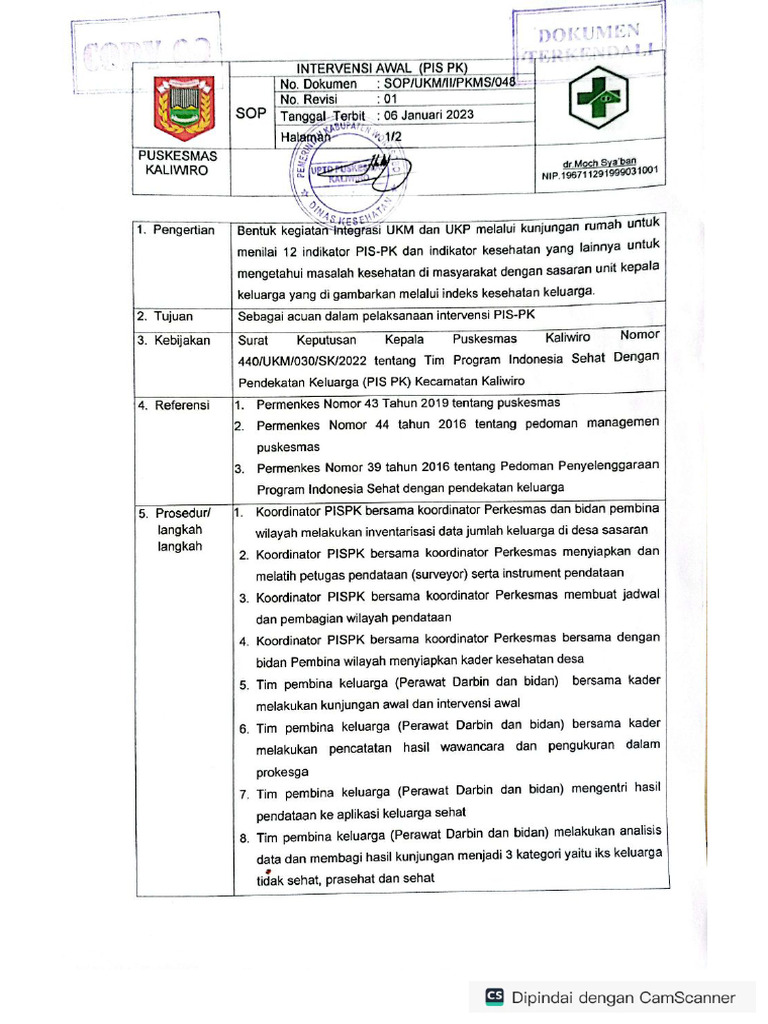 Sop Intervensi Awal | PDF