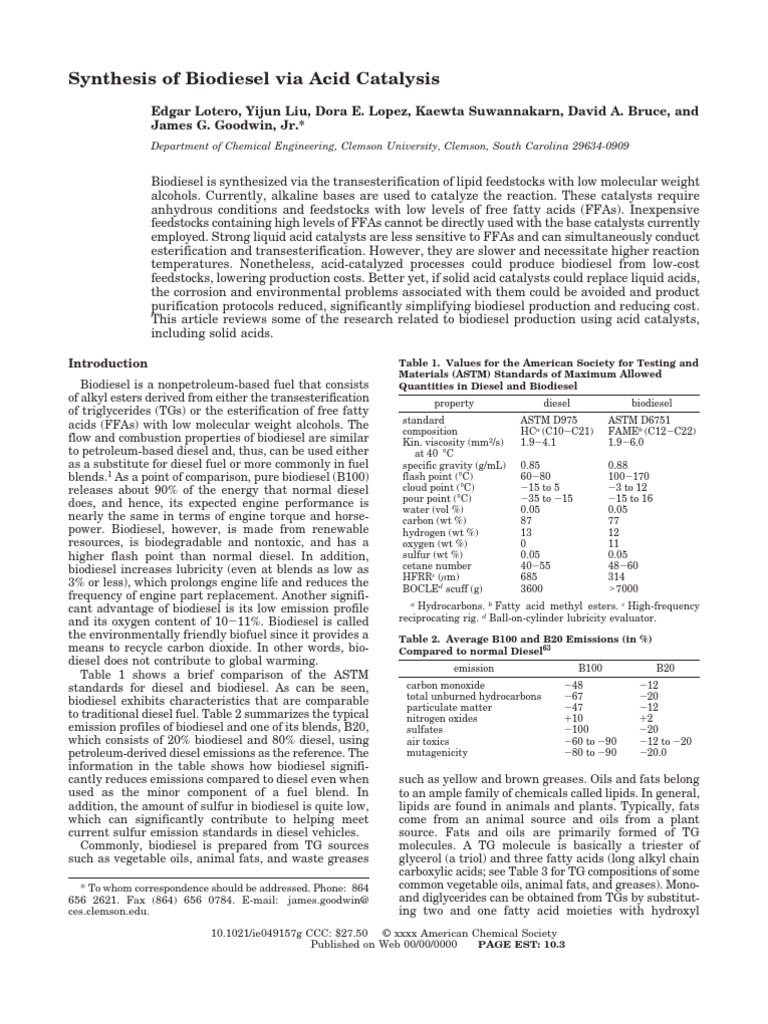Synthesis of Biodiesel | PDF | Biodiesel | Catalysis