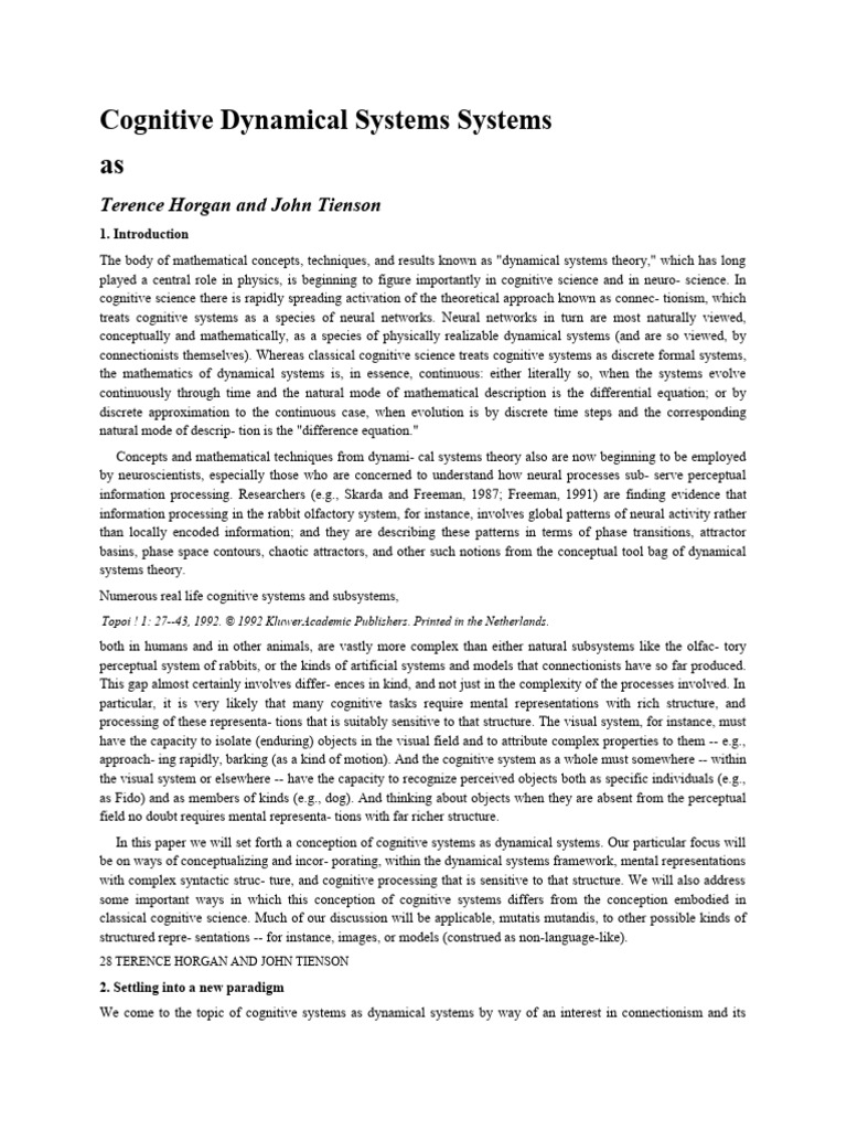 Cognitive Systems as Dynamical Systems | PDF | Cognitive Science ...