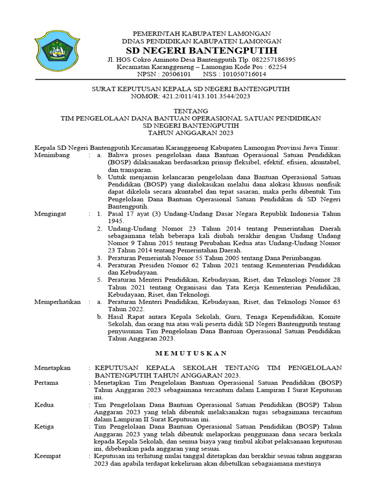 SK Tim Bosp 2023 | PDF | Pengelolaan Keuangan & Uang