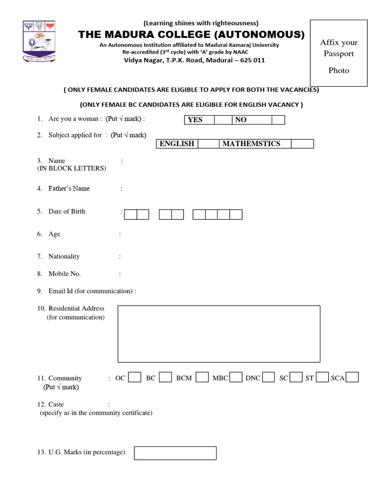 Application Form (MAT ENG) | PDF