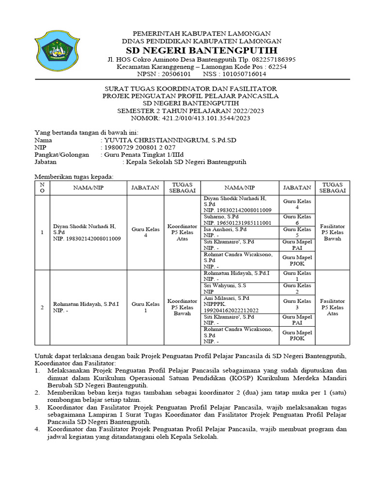 ST Koordinator P5 2022-2023 Semester 2 | PDF