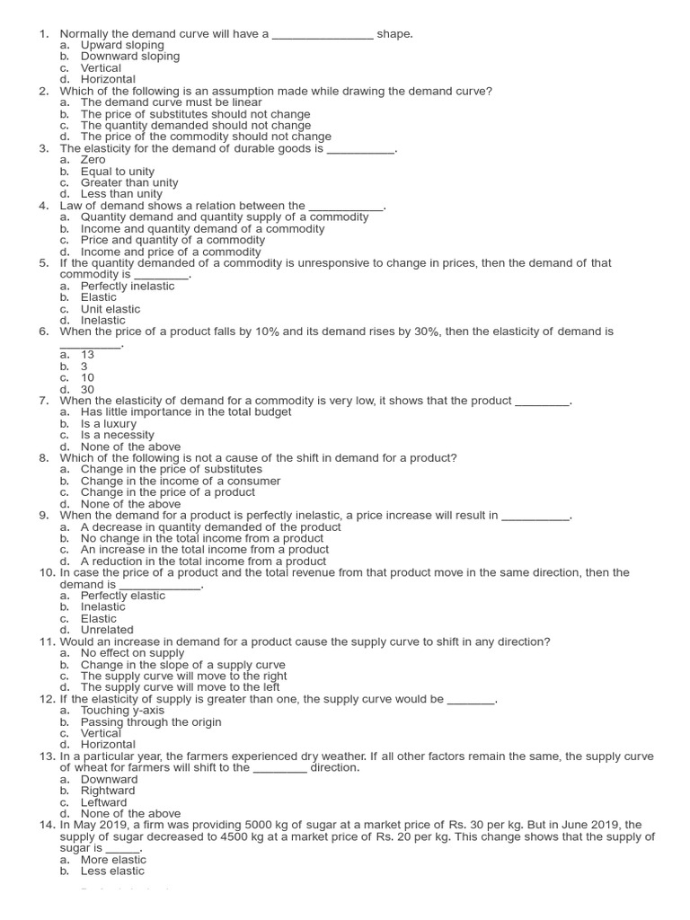 30 Question of Demand & Supply MCQ - Doc - 20240405 - 160954 - 0000 | PDF | Demand | Elasticity ...