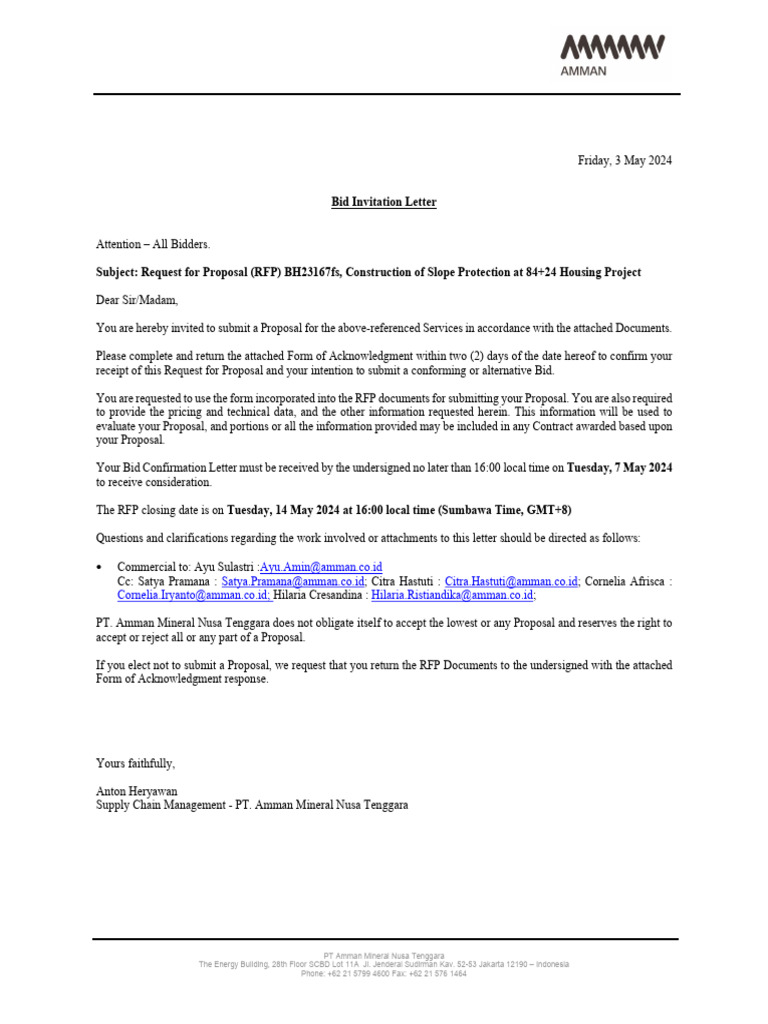 Invitation Letter - RFP BH23167fs | PDF | Request For Proposal | Non ...