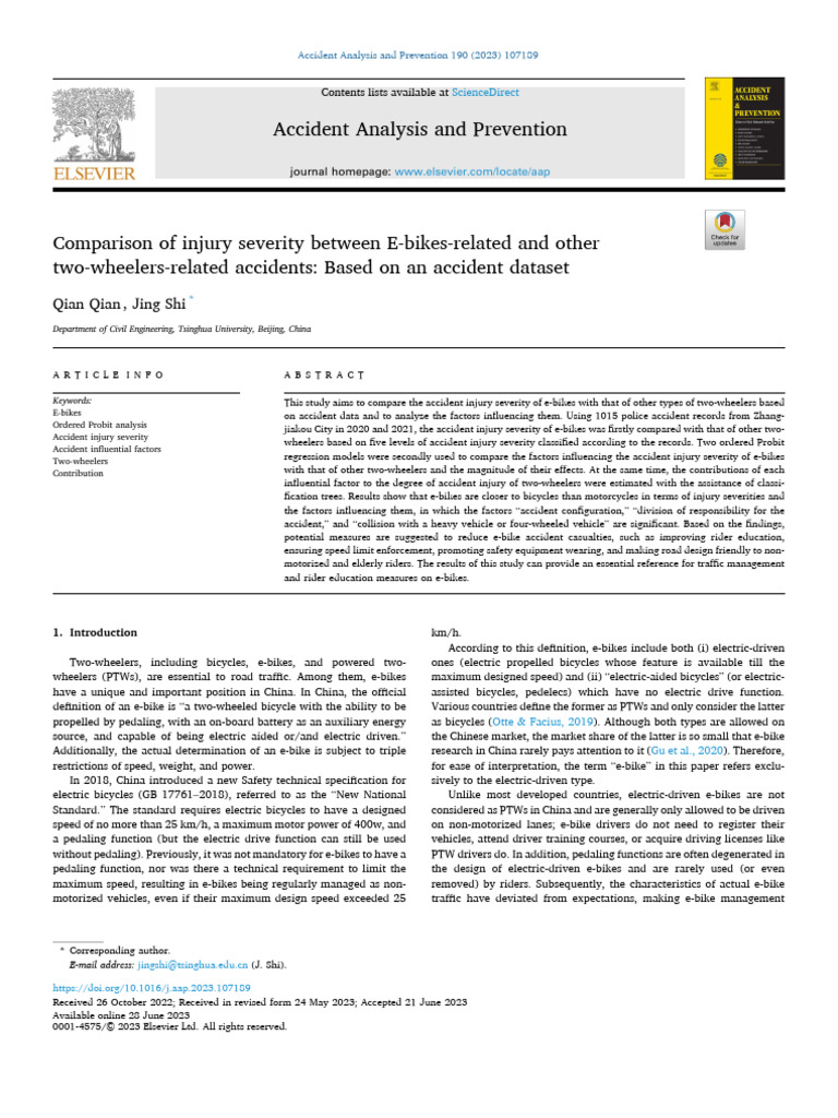 Comparison of Injury Severity Between E-Bikes-Related and Other Two ...