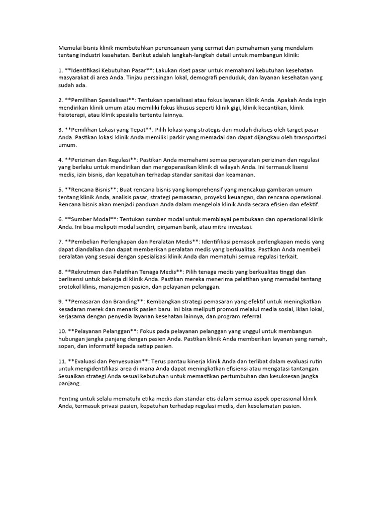 Memulai Bisnis Klini | PDF | Bisnis