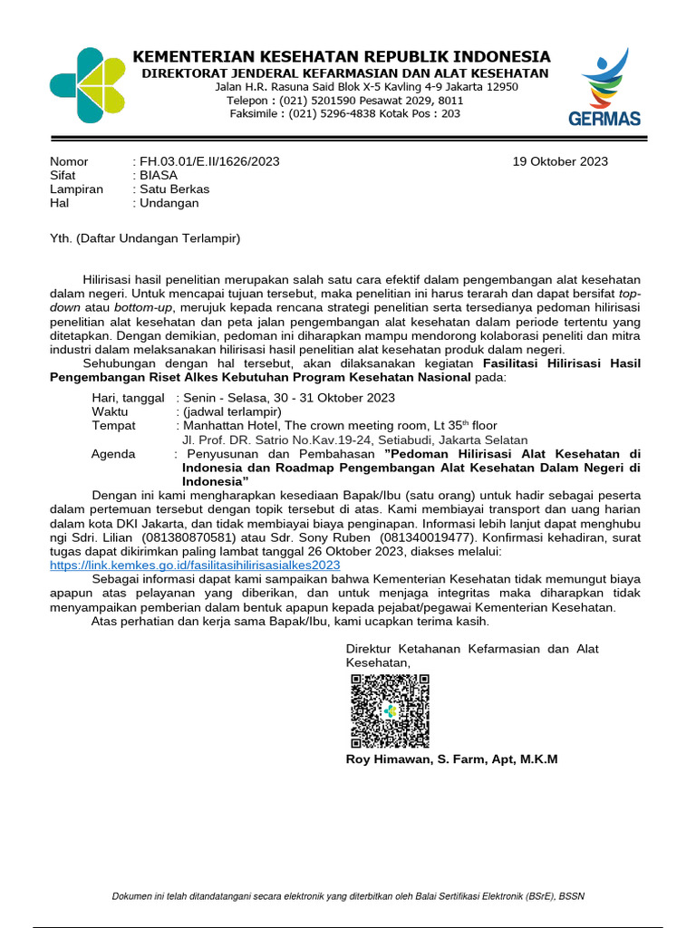Undangan Fasilitasi Hilirisasi Alkes | PDF | Pengembangan Diri | Sains & Matematika