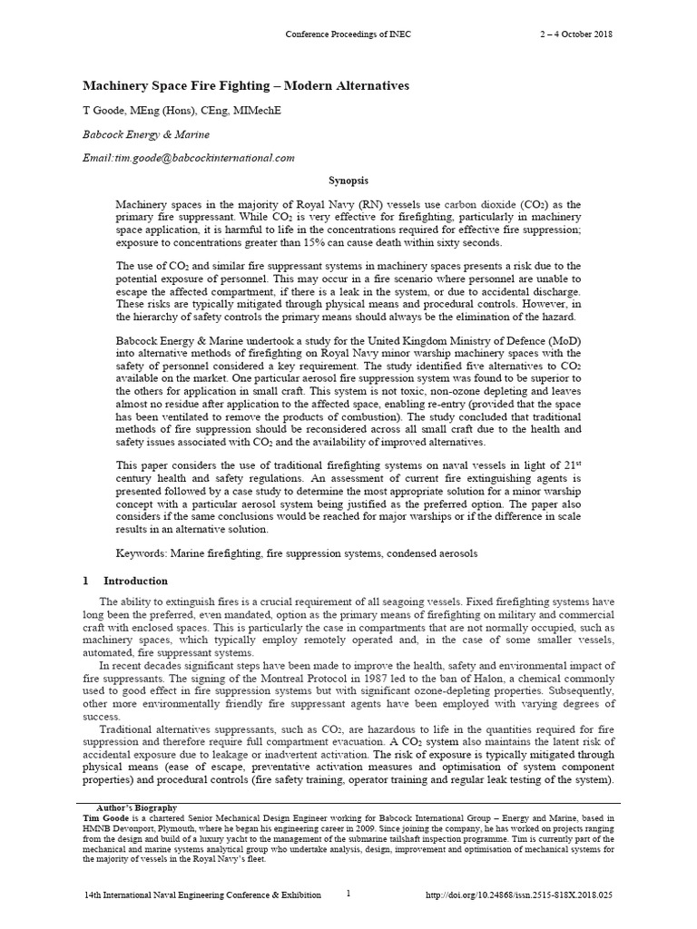 Machinery Space Fire Fighting - Modern Alternatives INEC 2018 Paper 037 ...