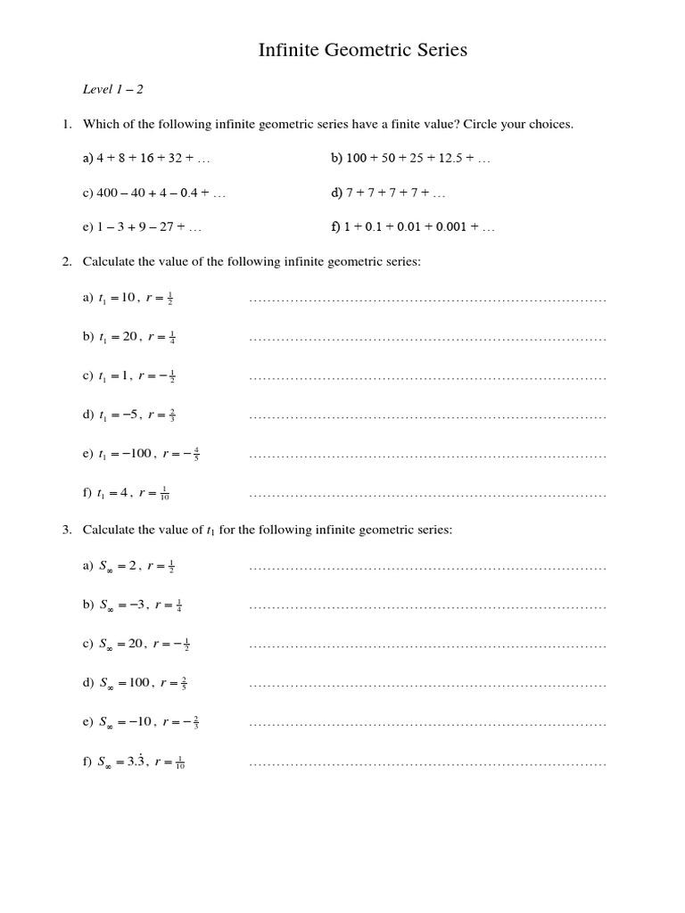 Infinite Geometric Series Worksheet | PDF | Mathematics | Mathematical ...