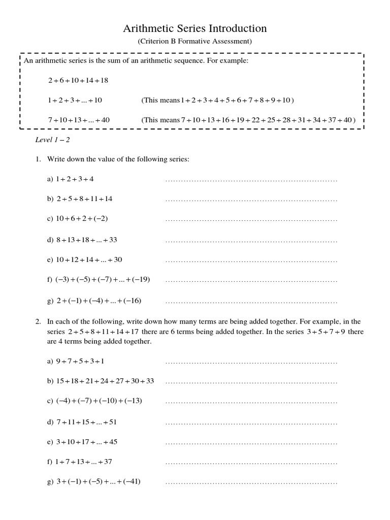 arithmeticseriesintro | PDF | Discrete Mathematics | Elementary Mathematics