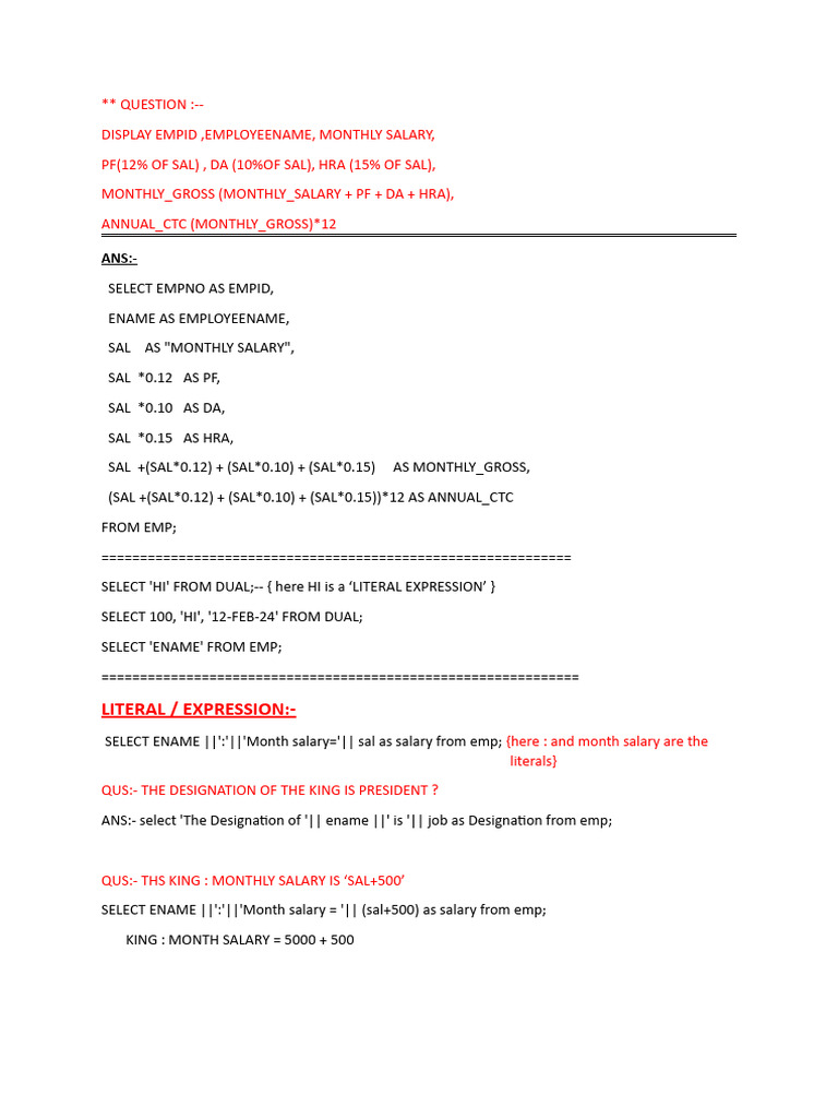 SQL Queries for Employee Salary Calculations | PDF | Computer Programming | Computing
