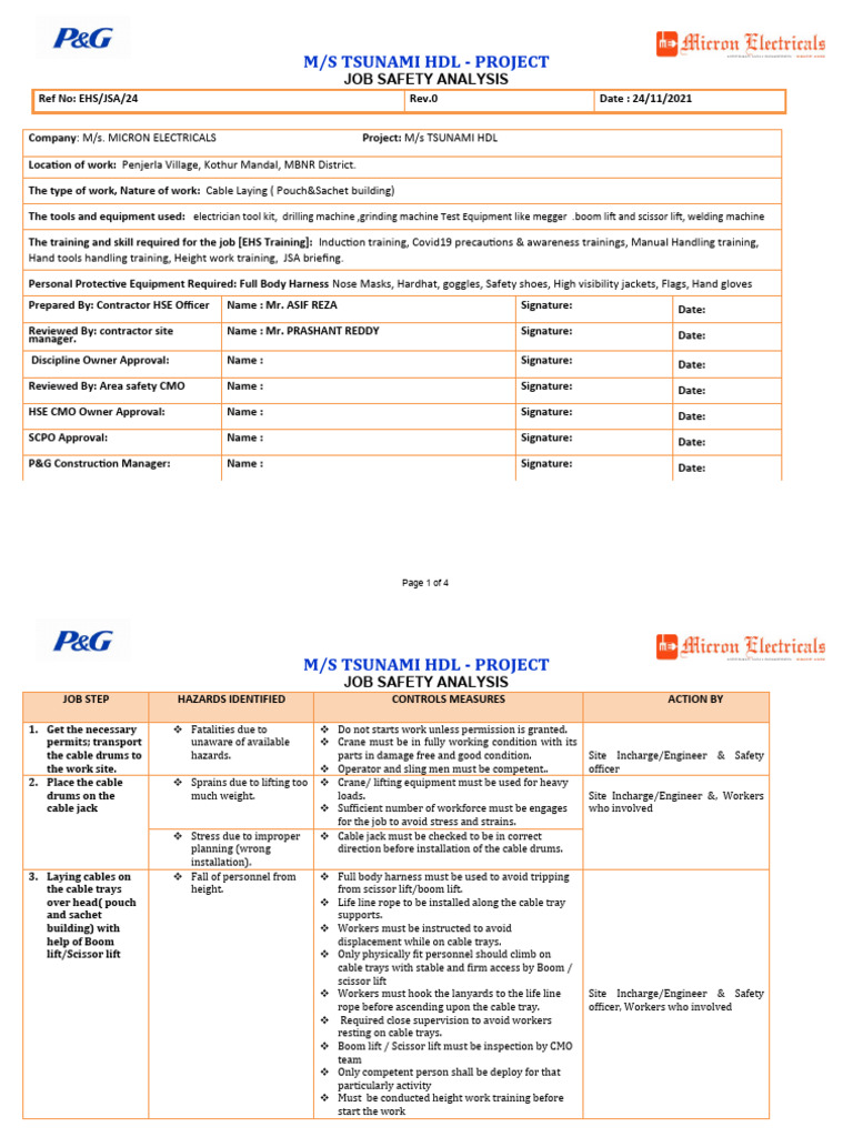 Cable Laying Pouch & Sachet Building | PDF | Safety | Occupational ...