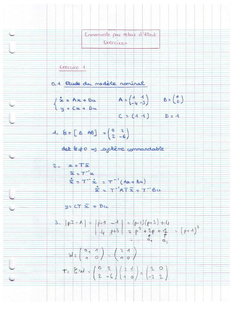 Commande Par Retour D'état - Exercices | PDF