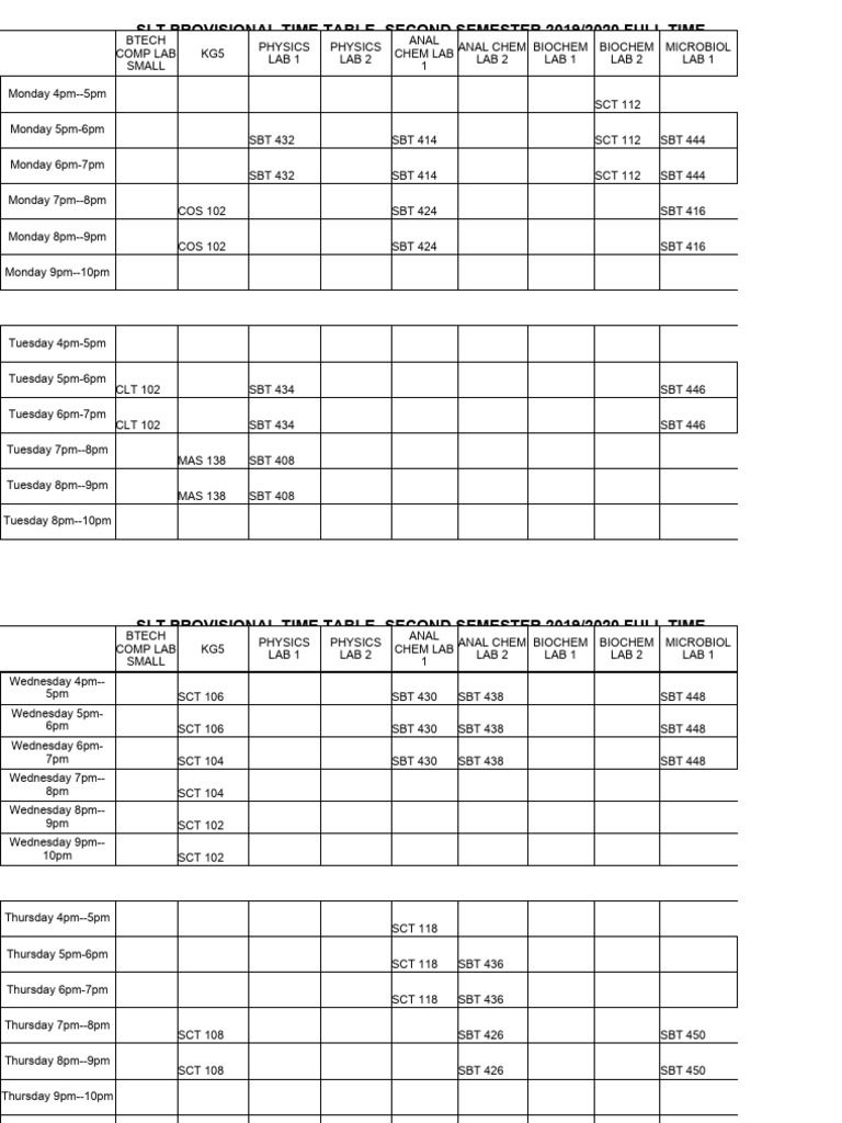 SLT Time Table 2023 Sem Two - Part Time and Btech | PDF | Laboratories | Physical Sciences