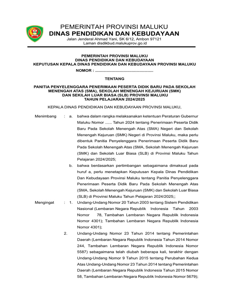 Draft SK Panitia PPDB 2024-2025 | PDF | Perjalanan