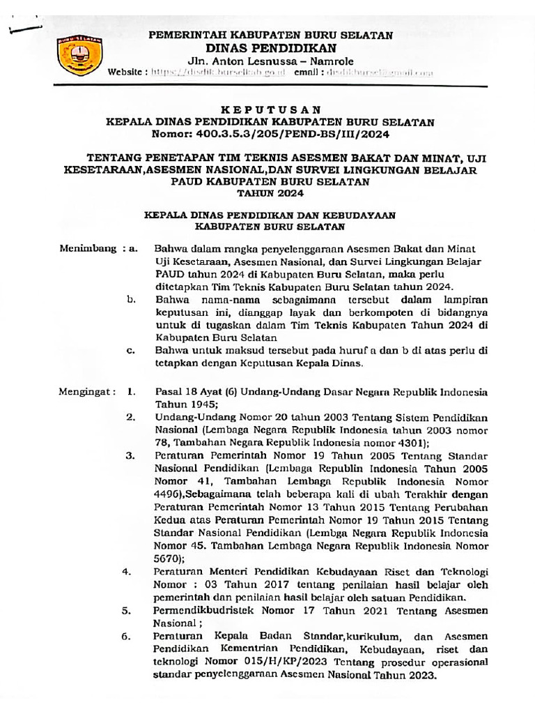 SK Tim Teknis ANBK | PDF