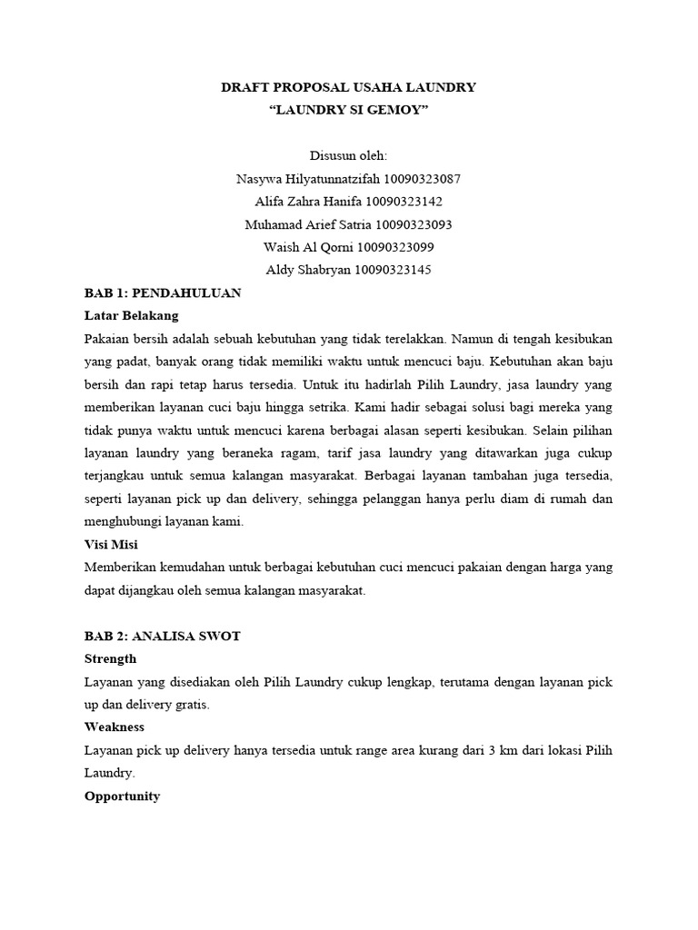 Tugas SIM Kelompok 3 Proposal Usaha Laundry | PDF