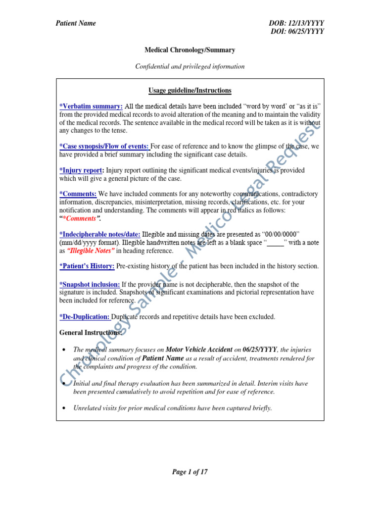 Sample Medical Chronology - Experts Medical Record Chronologies | PDF ...